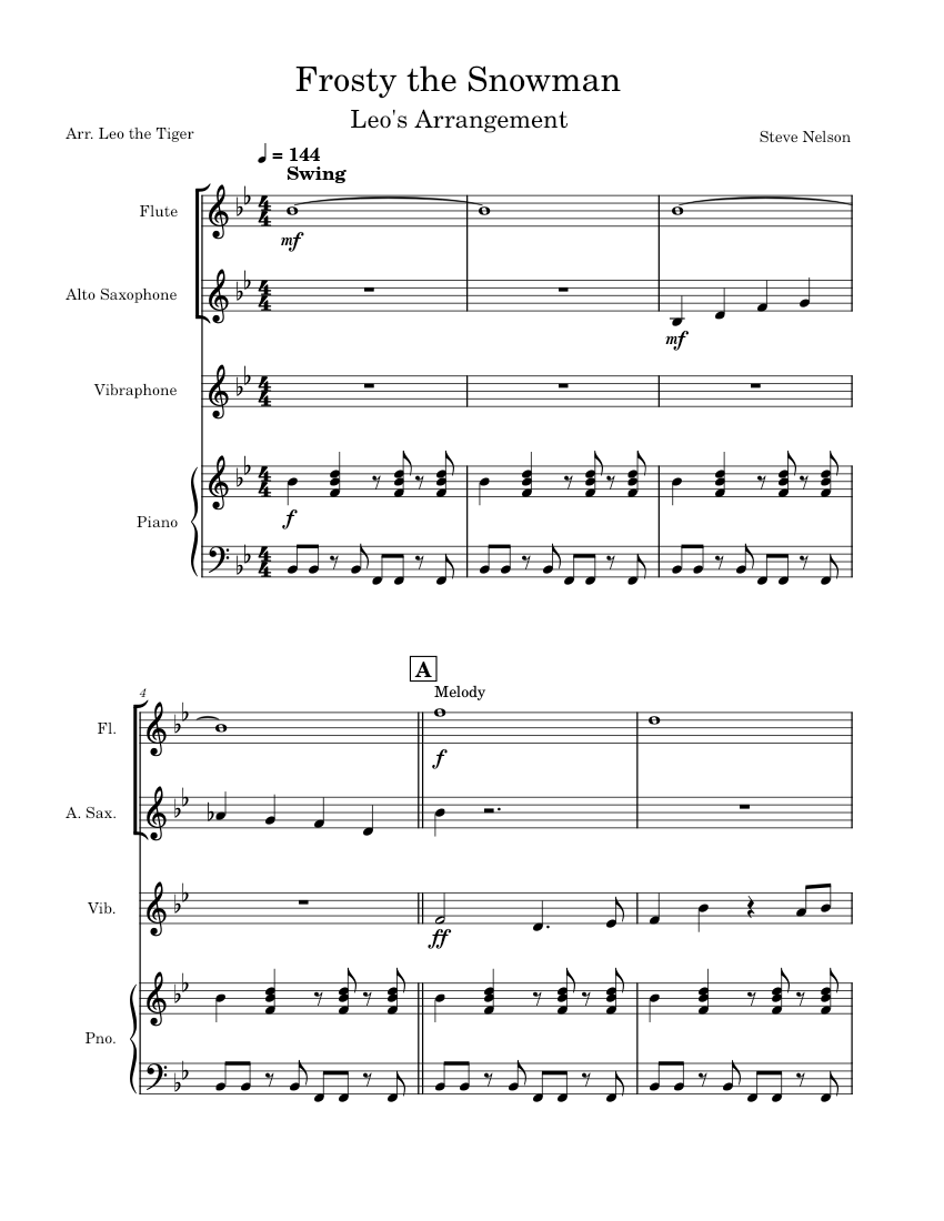 Arrangement: Frosty the Snowman - Steve Nelson/Walter "Jack" Rollins ...