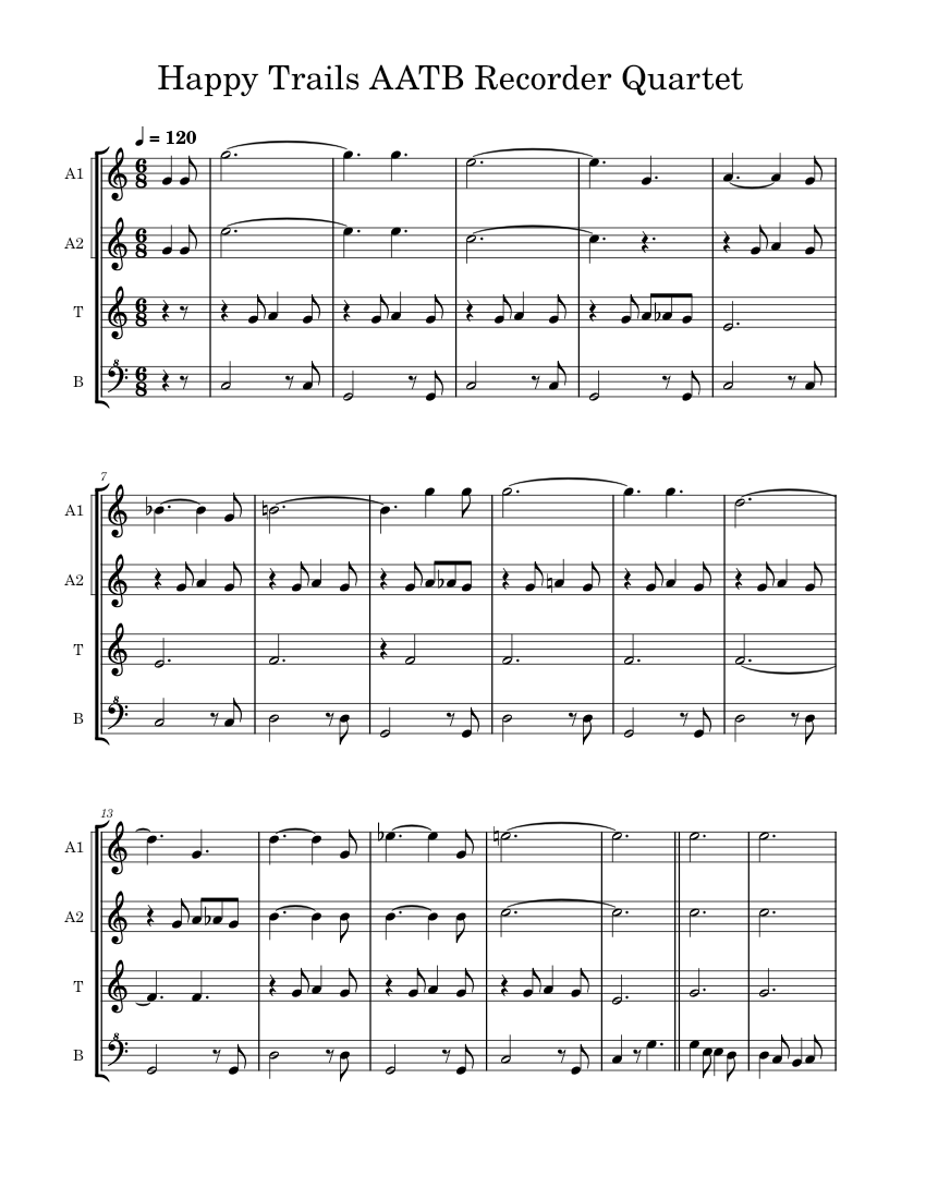 Happy Trails AATB Recorder Quartet – Sons of the Pioneers Sheet music ...