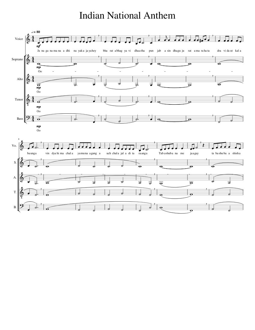 Indian National Anthem (SATB + Small Group) Sheet music for Soprano ...