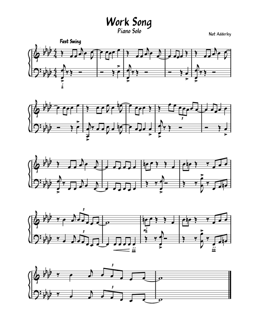Work Song – Nat Adderley - Piano Solo - piano tutorial