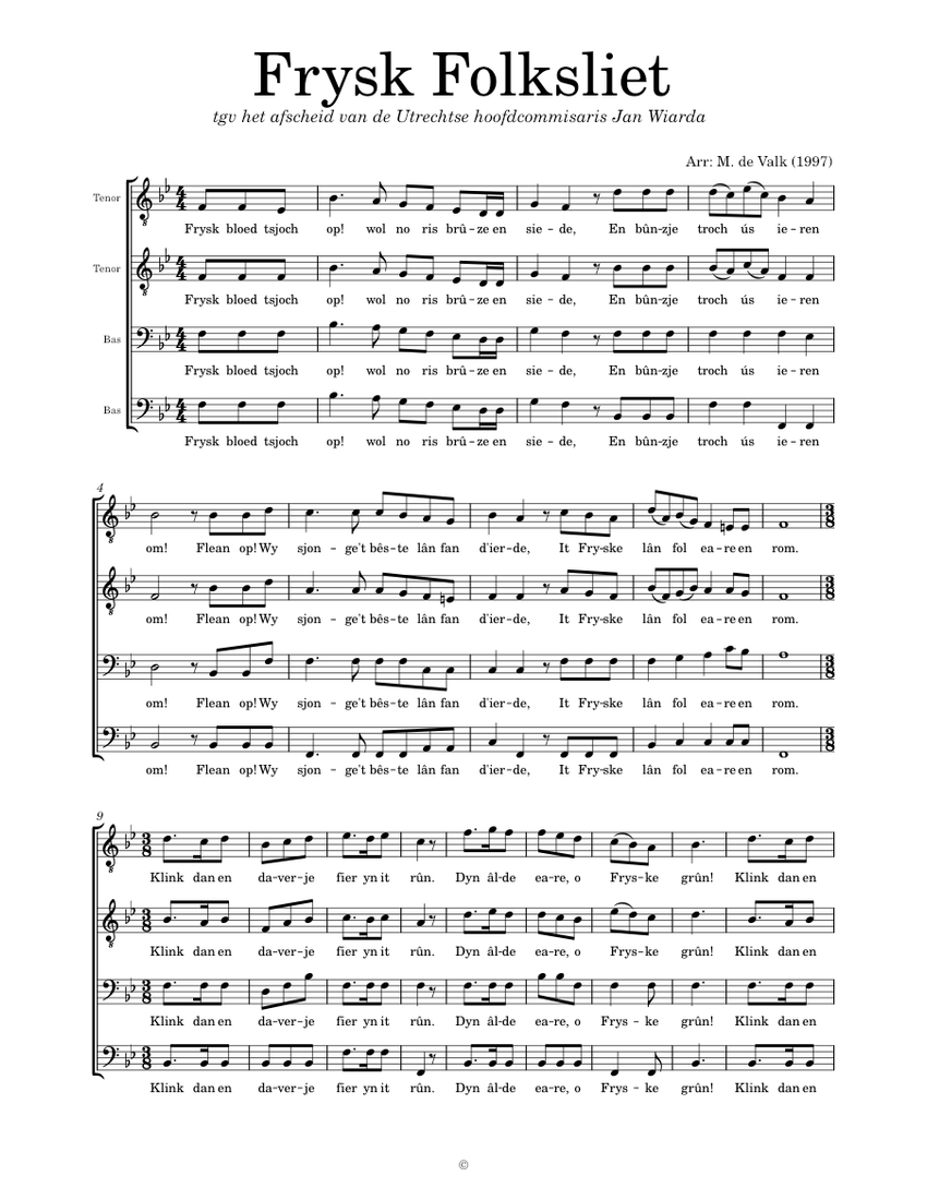 Frysk Folksliet-TTBB Sheet Music for Tenor, Bass voice (Men’s Choir ...