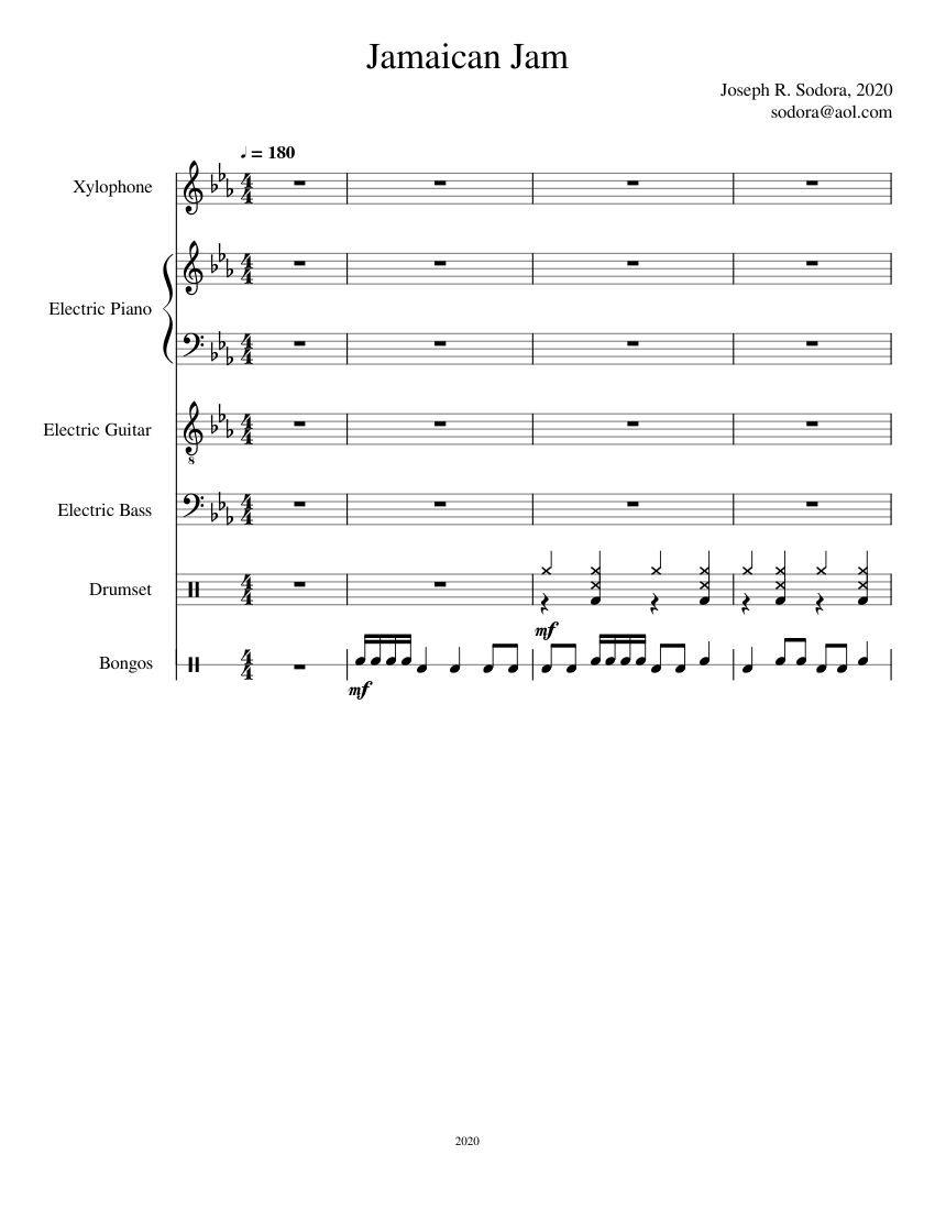 Jamaican Jam Sheet music for Piano, Guitar, Bass guitar, Drum group ...