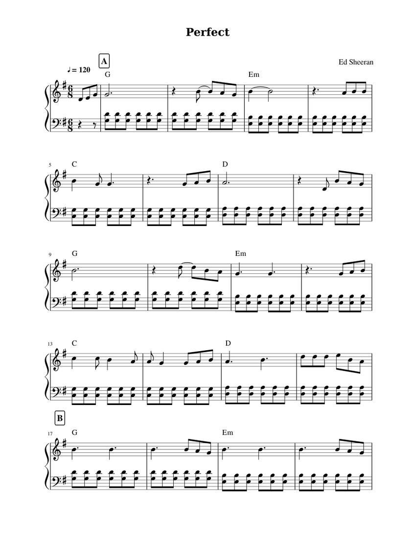 Ed Sheeran - Perfect (easy piano version with chord symbols) Sheet ...
