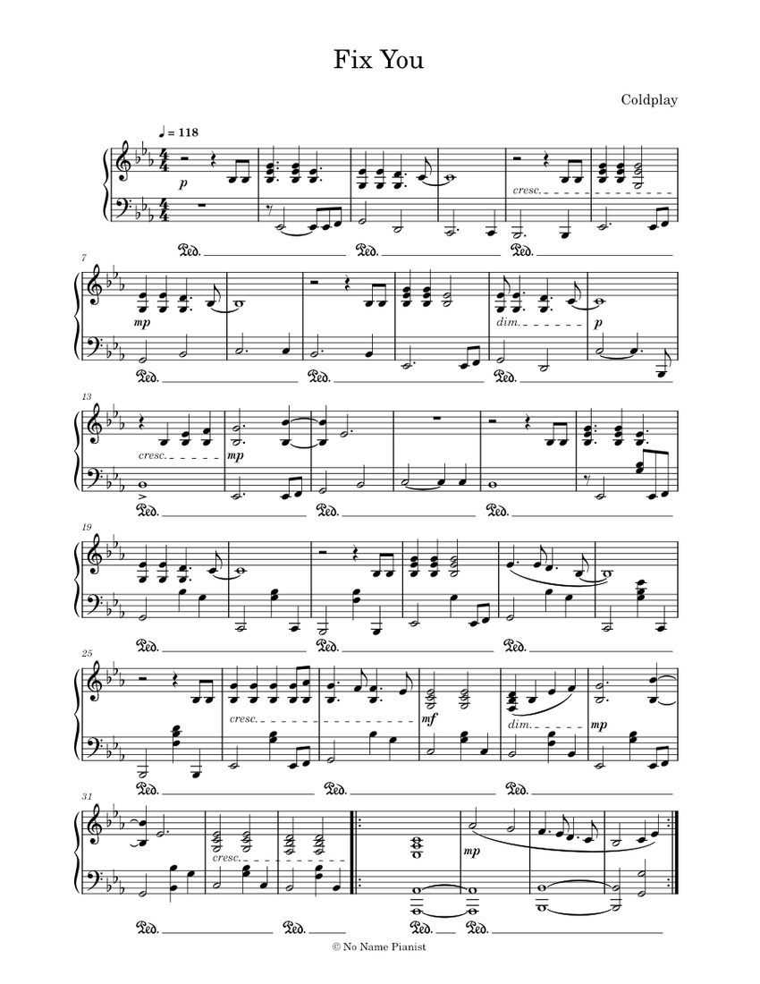 Fix You – Coldplay - piano tutorial