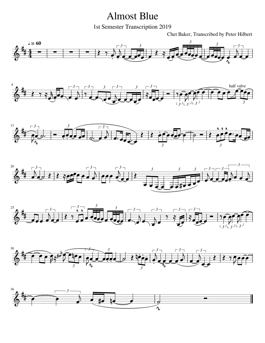 Almost Blue Sheet Music for Trumpet in b-flat (Solo) | MuseScore.com