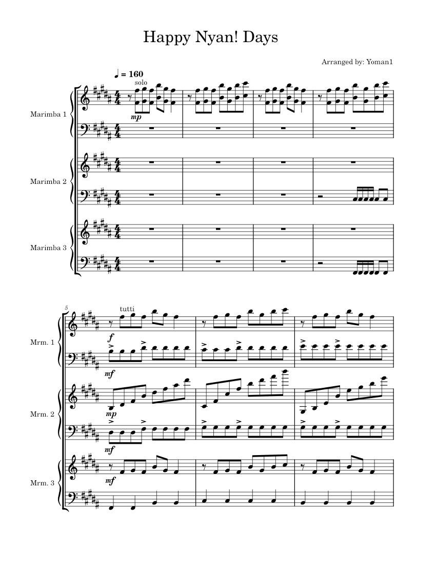 Happy Nyan! Days Sheet music for Marimba (Percussion Trio) | Musescore.com