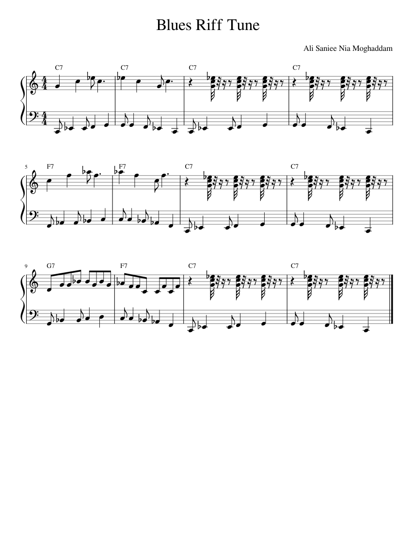 Blues Riff Tune Sheet music for Piano (Solo) | Musescore.com