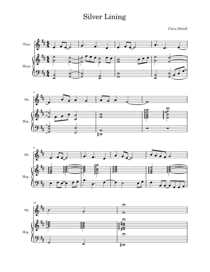 Silver Lining Sheet music for Oboe, Harp (Mixed Duet) | Musescore.com