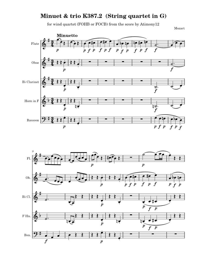 Minuet and trio from String Quartet No.14 in G major, K.387 – Wolfgang Amadeus Mozart Sheet ...