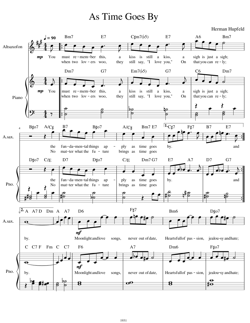 As time goes by – Herman Hupfeld Sheet Music with Chords for Piano ...