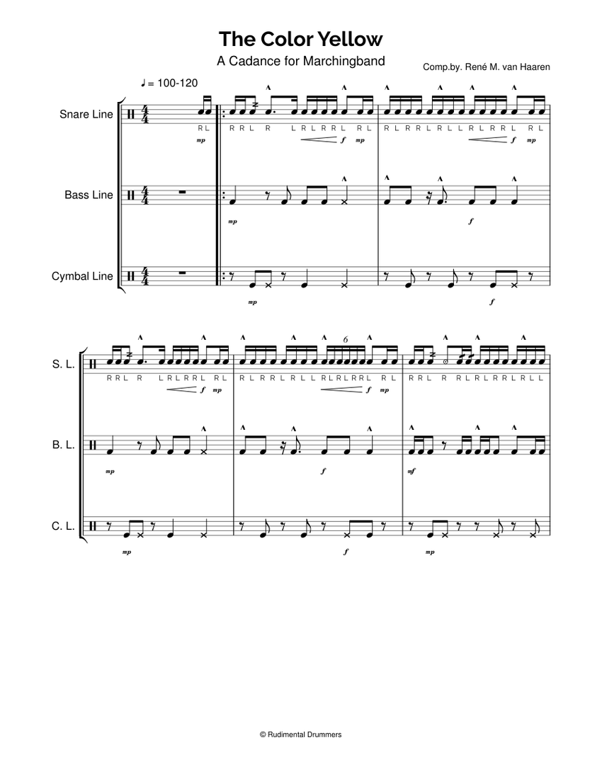 The Color Yellow Sheet music for Snare drum, Crash, Bass drum ...