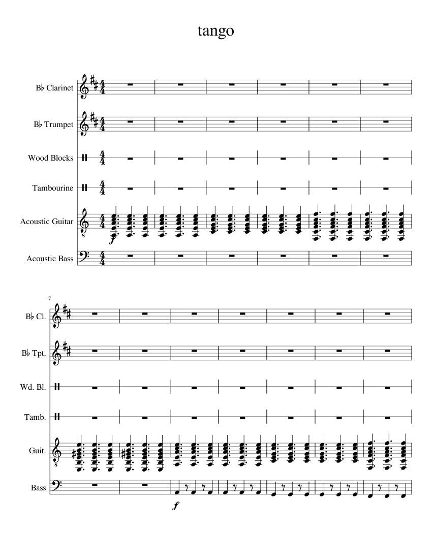 Tango Sheet music for Tambourine, Clarinet in b-flat, Trumpet in b-flat ...