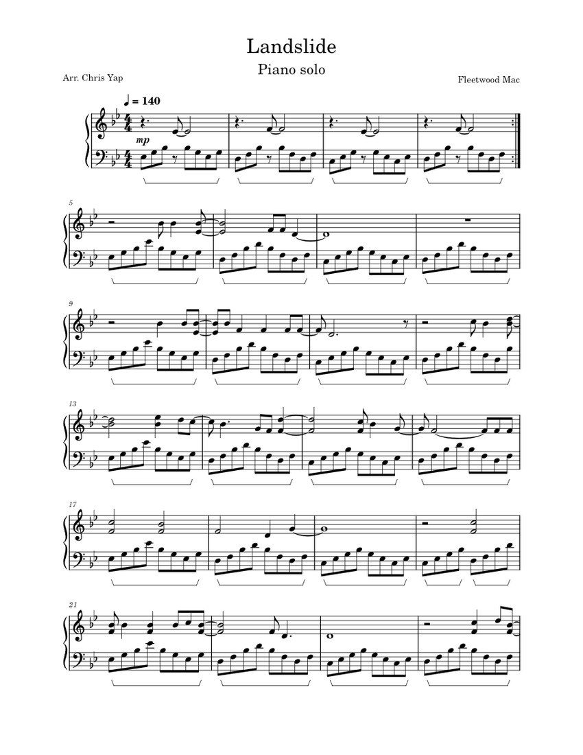Landslide – Fleetwood Mac, Stevie Nicks Sheet Music for Piano (Solo ...