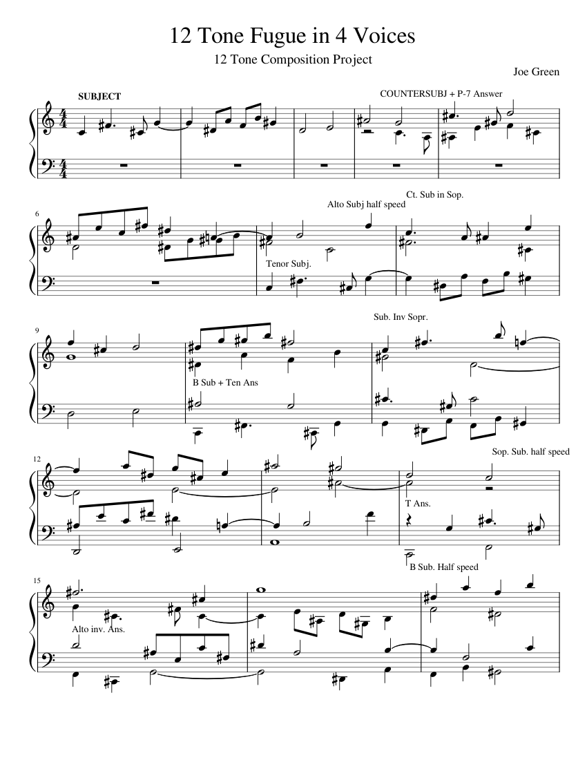 12 Tone Fugue in 4 Voices Sheet music for Piano (Solo) | Musescore.com