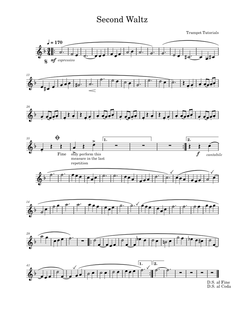 Second_Waltz Sheet Music for Trumpet in b-flat (Solo) | MuseScore.com