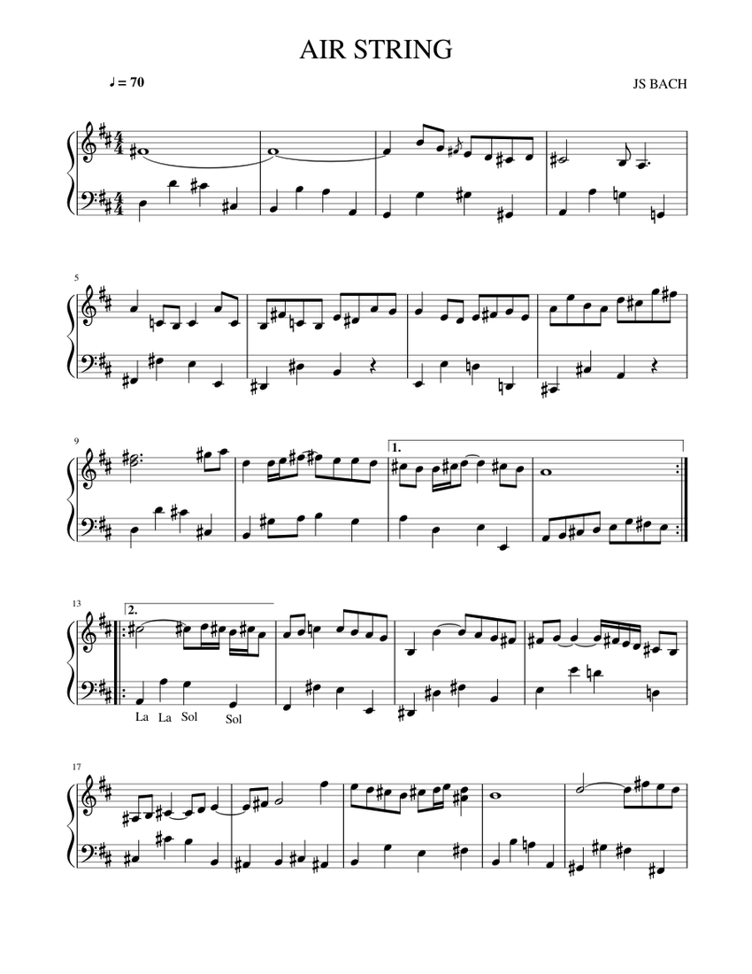 AIR STRING Sheet music for Piano (Solo) | Musescore.com