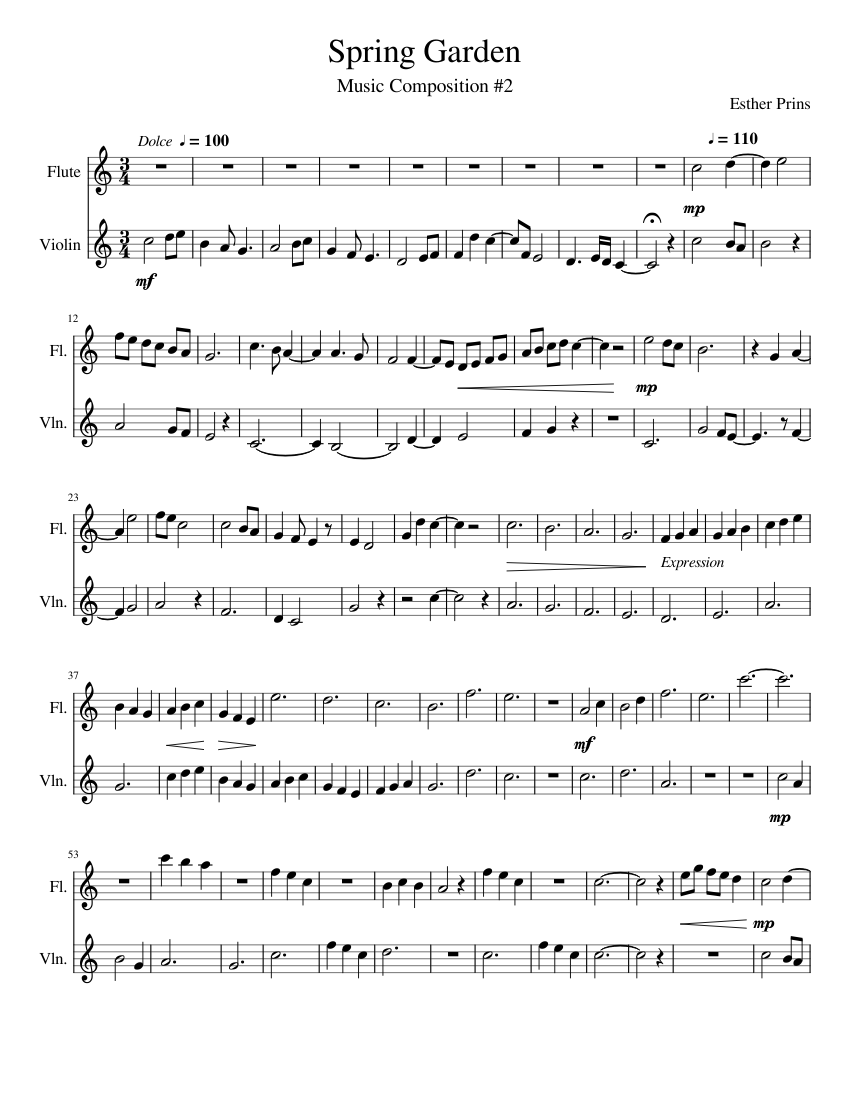 Spring Garden Sheet Music for Flute, Violin (Mixed Duet) | MuseScore.com