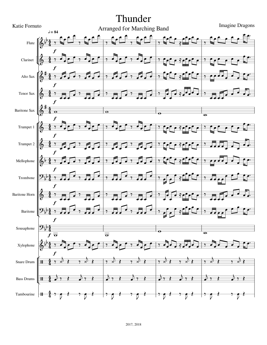 Thunder Sheet Music for Trombone, Mellophone, Tambourine, Flute & more ...
