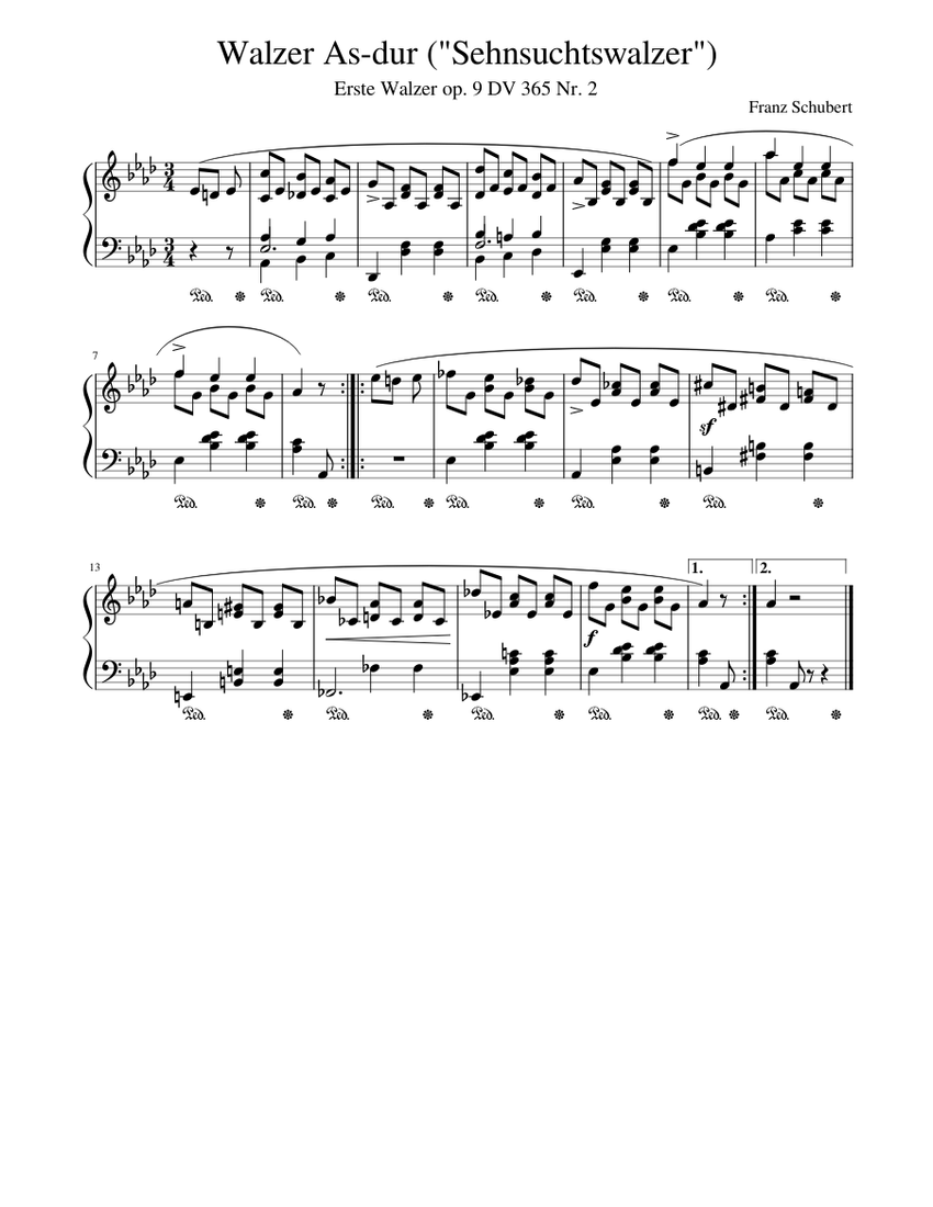 Walzer As-dur Sehnsuchtswalzer Sheet music for Piano (Solo) | Musescore.com