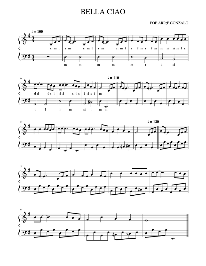 BELLA CIAO piano Sheet music for Piano (Solo) Easy | Musescore.com