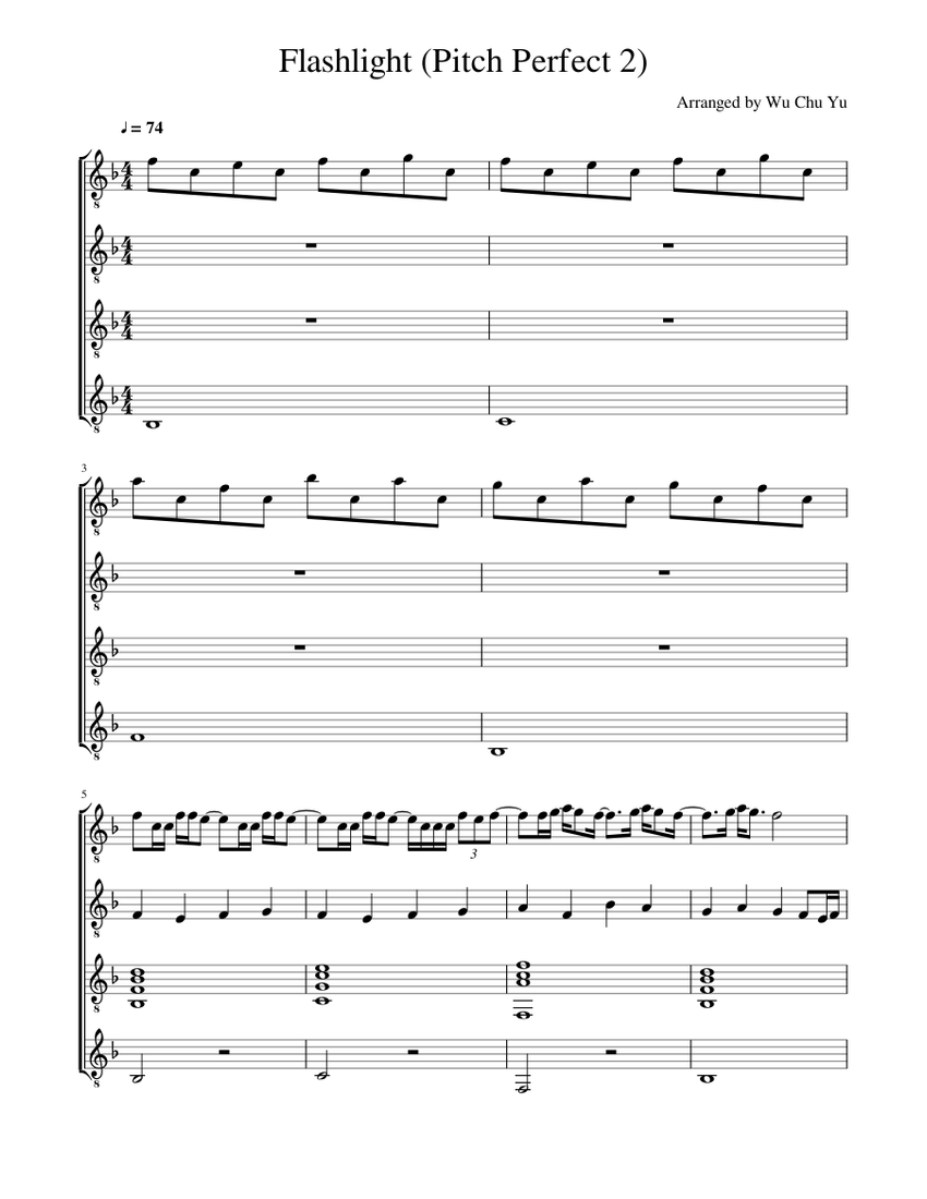 Flashlight Pitch Perfect 2 1 Sheet music for Guitar (Mixed Quartet ...