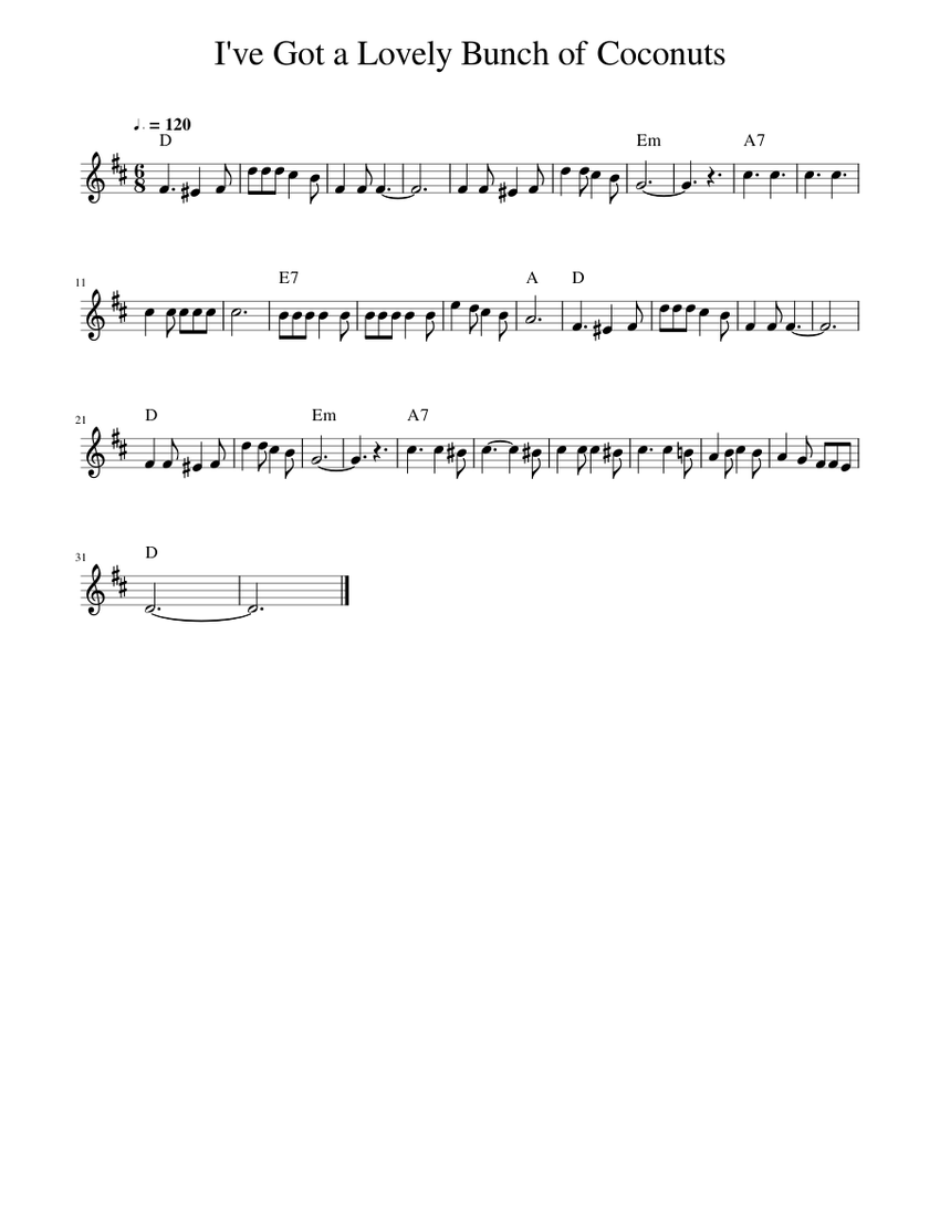 I've Got a Lovely Bunch of Coconuts Sheet Music with Chords for Piano (Solo) Easy | MuseScore.com