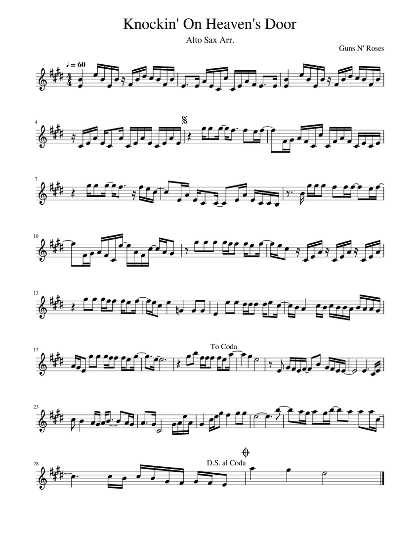 Knockin' On Heaven's Door Sheet Music for Saxophone alto (Solo) | MuseScore.com