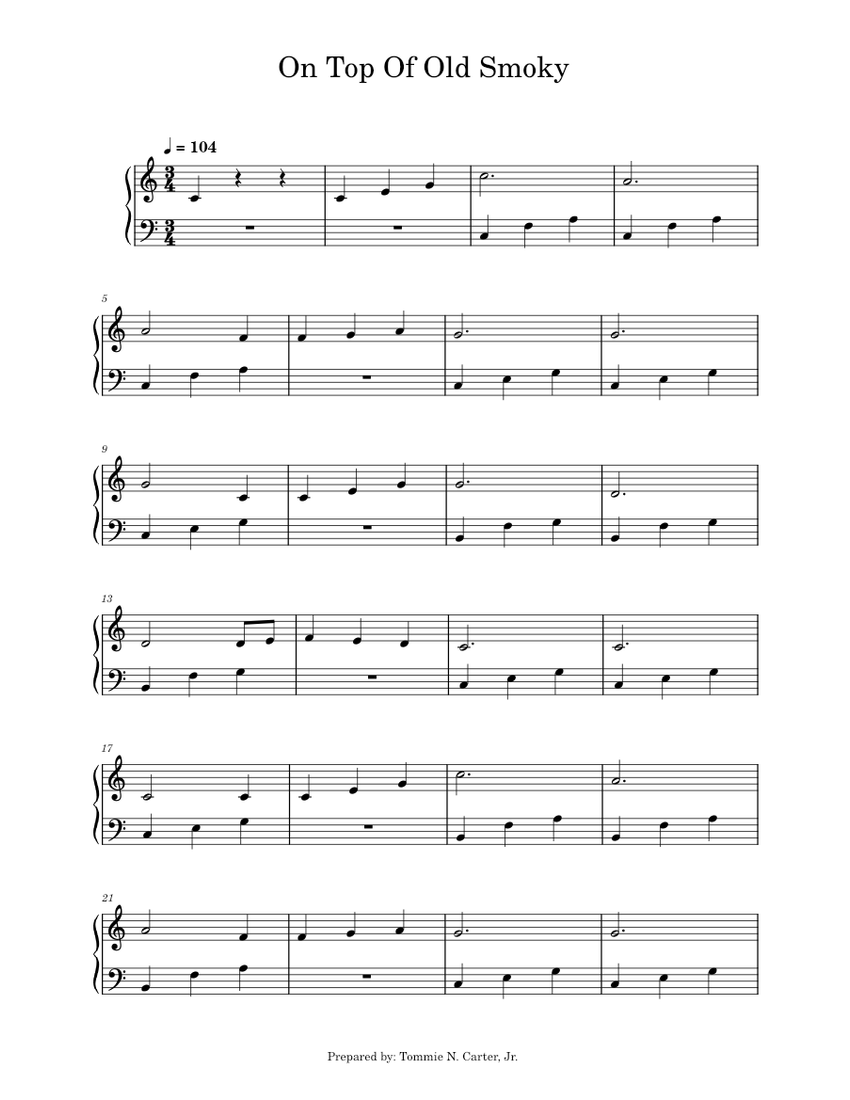 On_Top_Of_Old_Smoky Sheet music for Piano (Solo) | Musescore.com