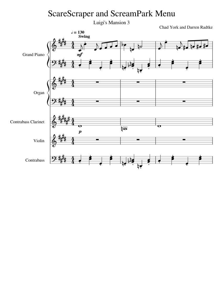 ScareScraper and ScreamPark Menu Sheet Music for Piano, Organ, Clarinet ...