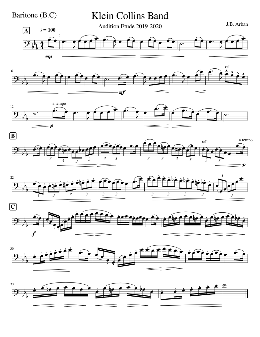 Klein Collins Band Audition Etude 2019-20 Sheet music for Trombone ...