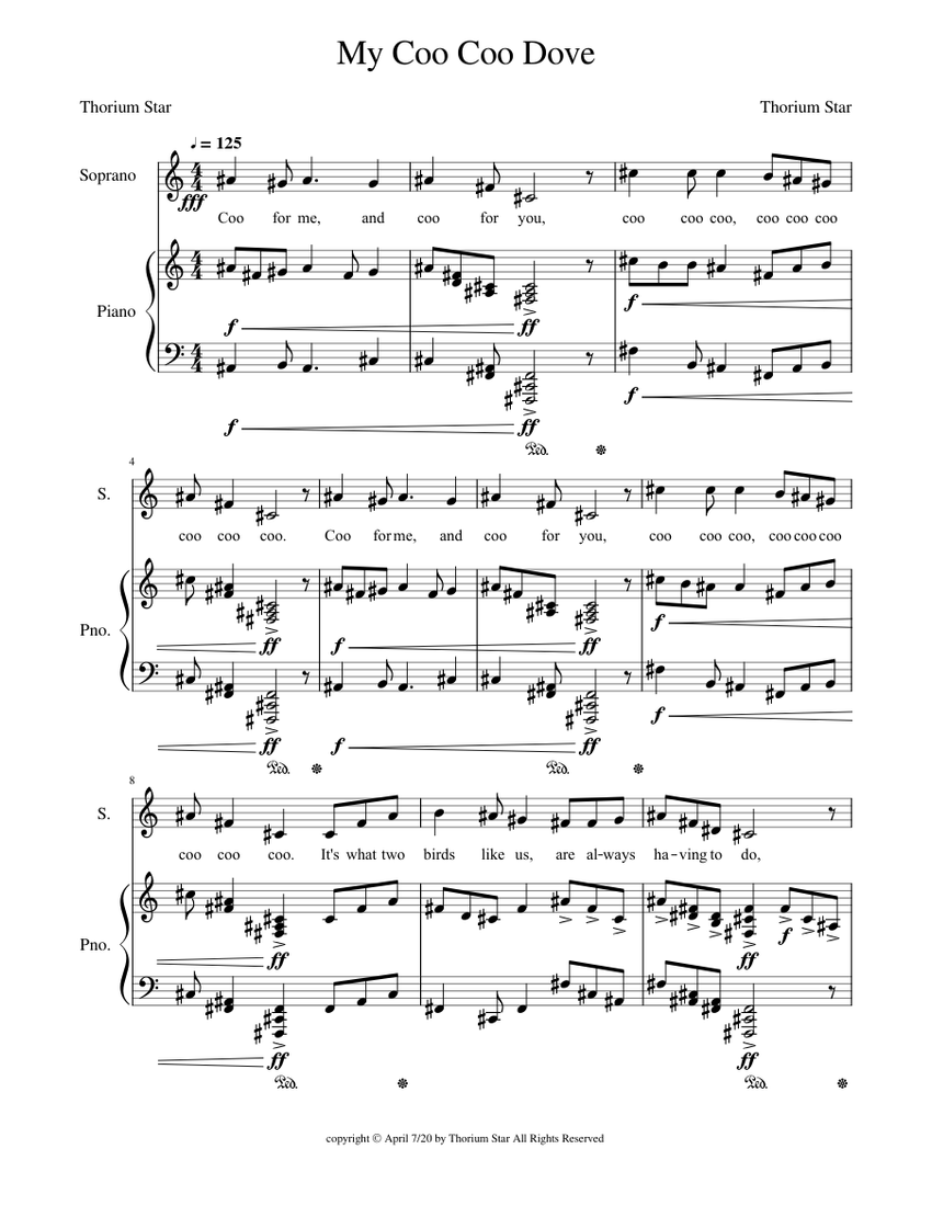 My Coo Coo Dove, Words and Music © by Thorium Star 2020 Sheet music for ...