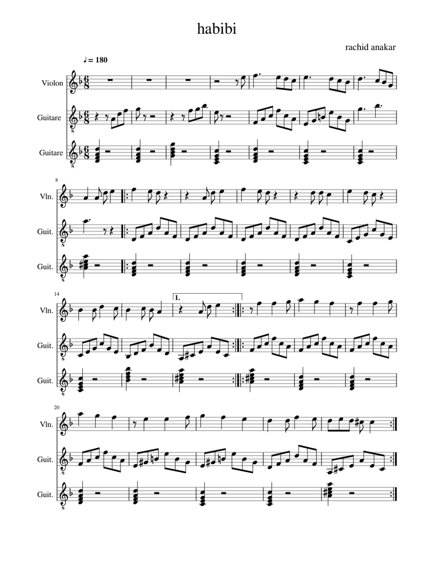 habibi Sheet Music for Violin, Guitar (Mixed Trio) | MuseScore.com