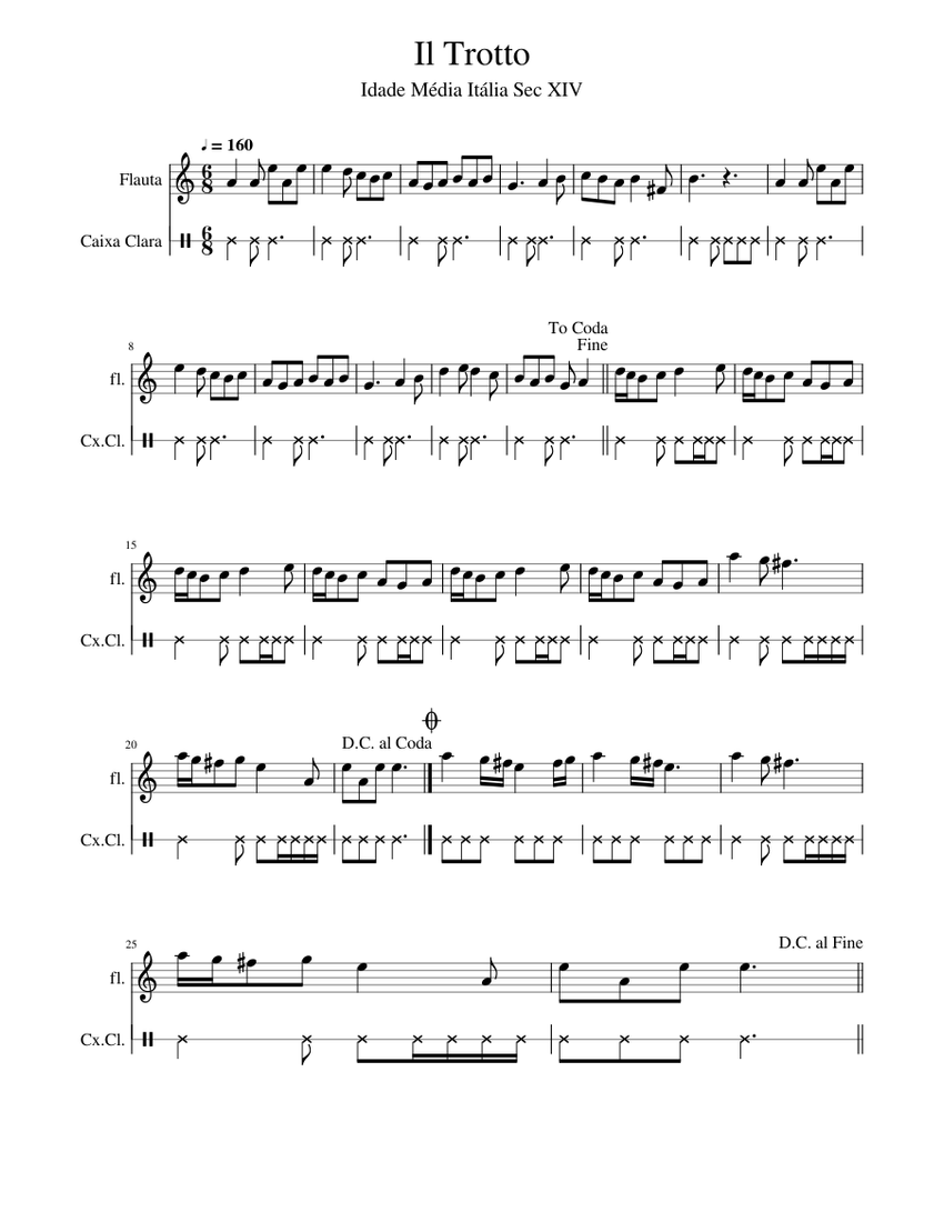 Il Trotto Sheet Music for Piano, Snare drum (Mixed Duet) | MuseScore.com