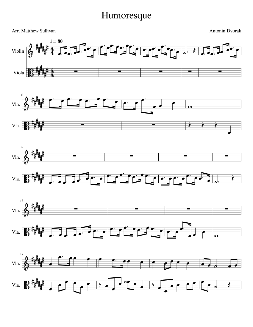Humoresque Sheet Music for Violin, Viola (String Duet) | MuseScore.com