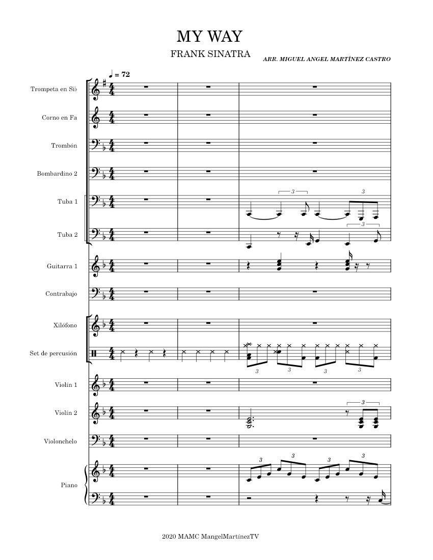My Way - Frank Sinatra Sheet Music for Piano, Trombone, Euphonium, Tuba ...