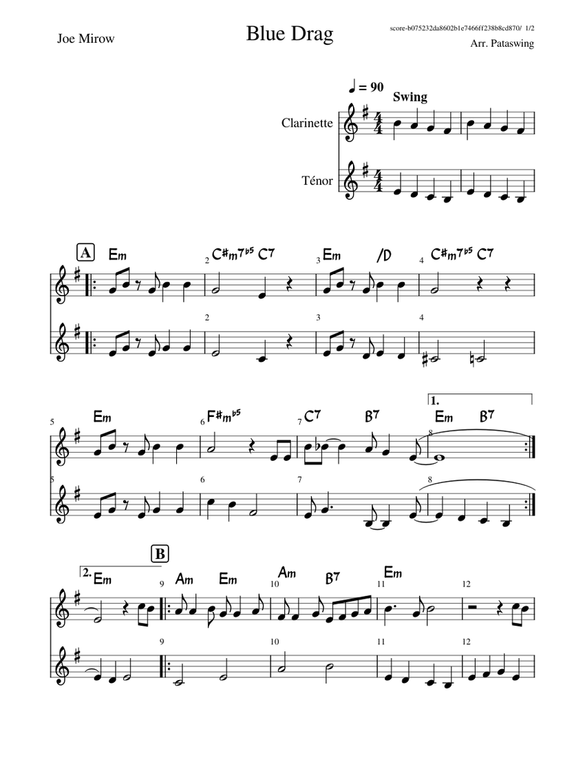 Blue Drag – Joseph Myrow Sheet music for Clarinet in b-flat, Saxophone ...