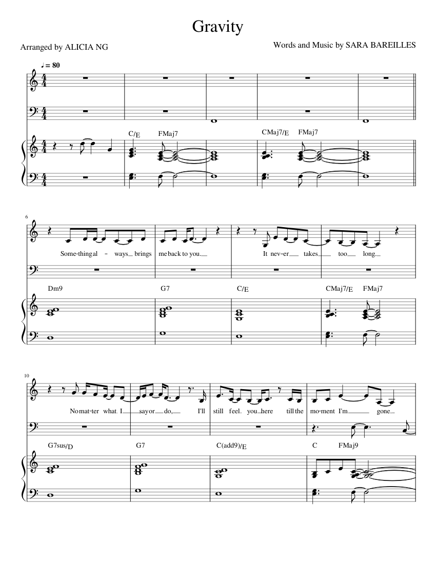 Sara Bareilles - Gravity Sheet Music with Chords for Piano, Cello ...