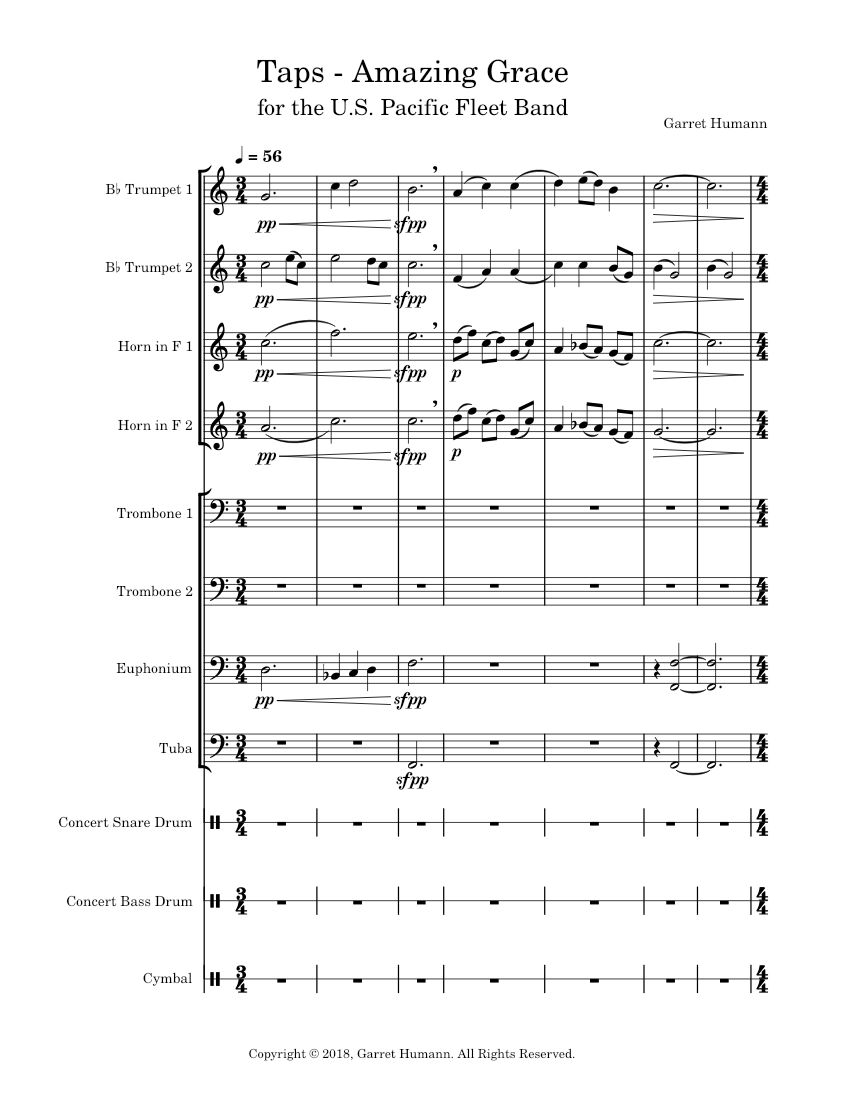 Taps - Amazing Grace / Arr. Garret Humann Sheet music for Trombone ...