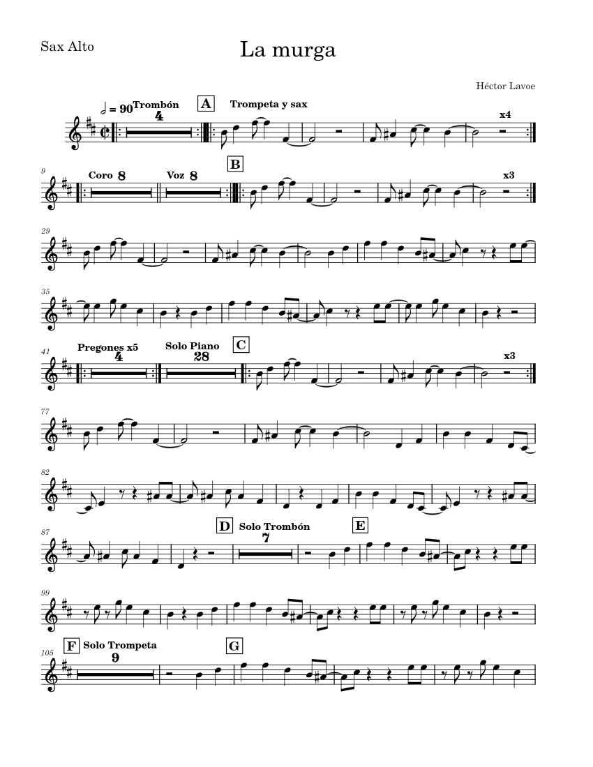 La Murga – Héctor Lavoe (Sax Alto) Sheet Music for Saxophone alto (Solo ...