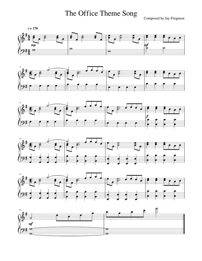 The Office - Opening Titles Theme Song (for Piano) Sheet music for ...