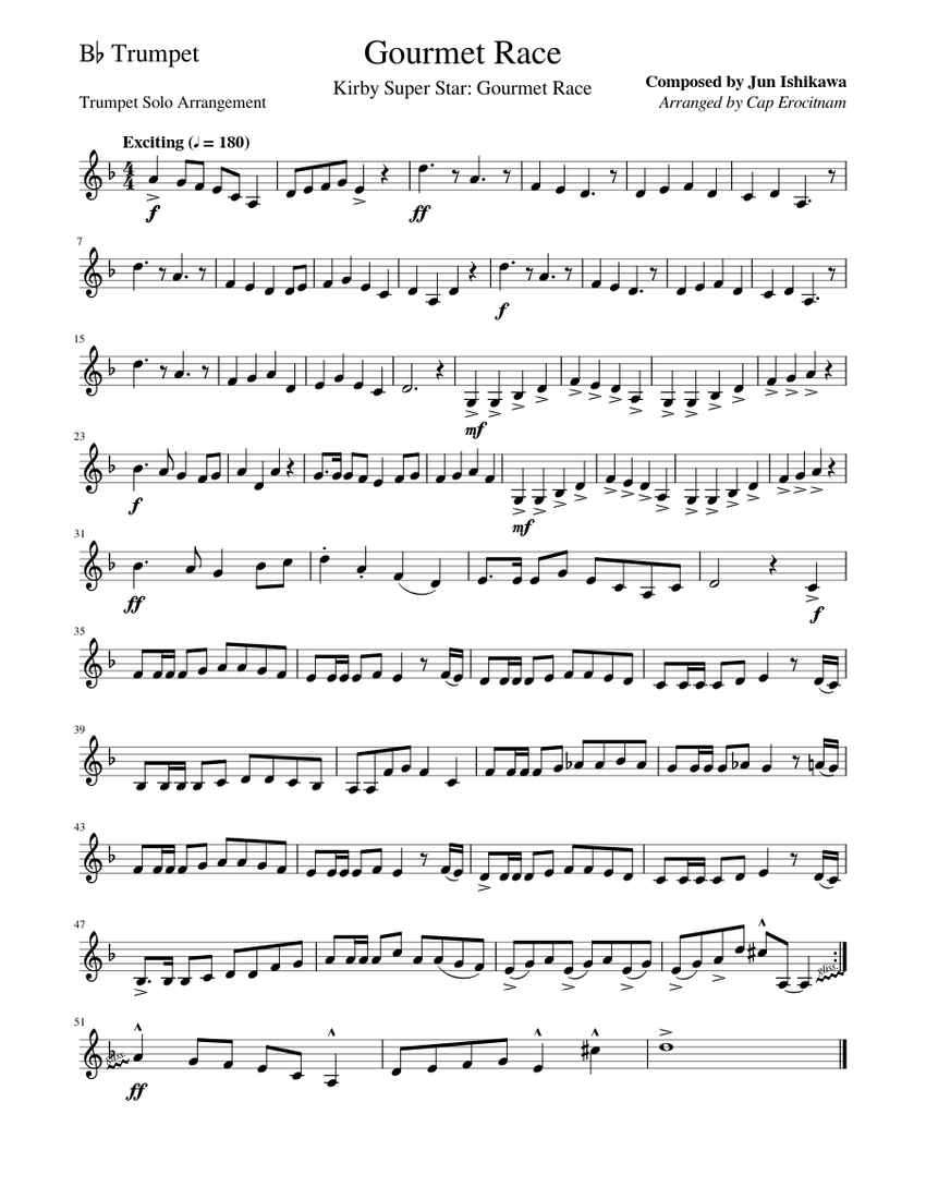 "Gourmet Race" from Kirby Super Star: Gourmet Race (Trumpet Solo Ver ...