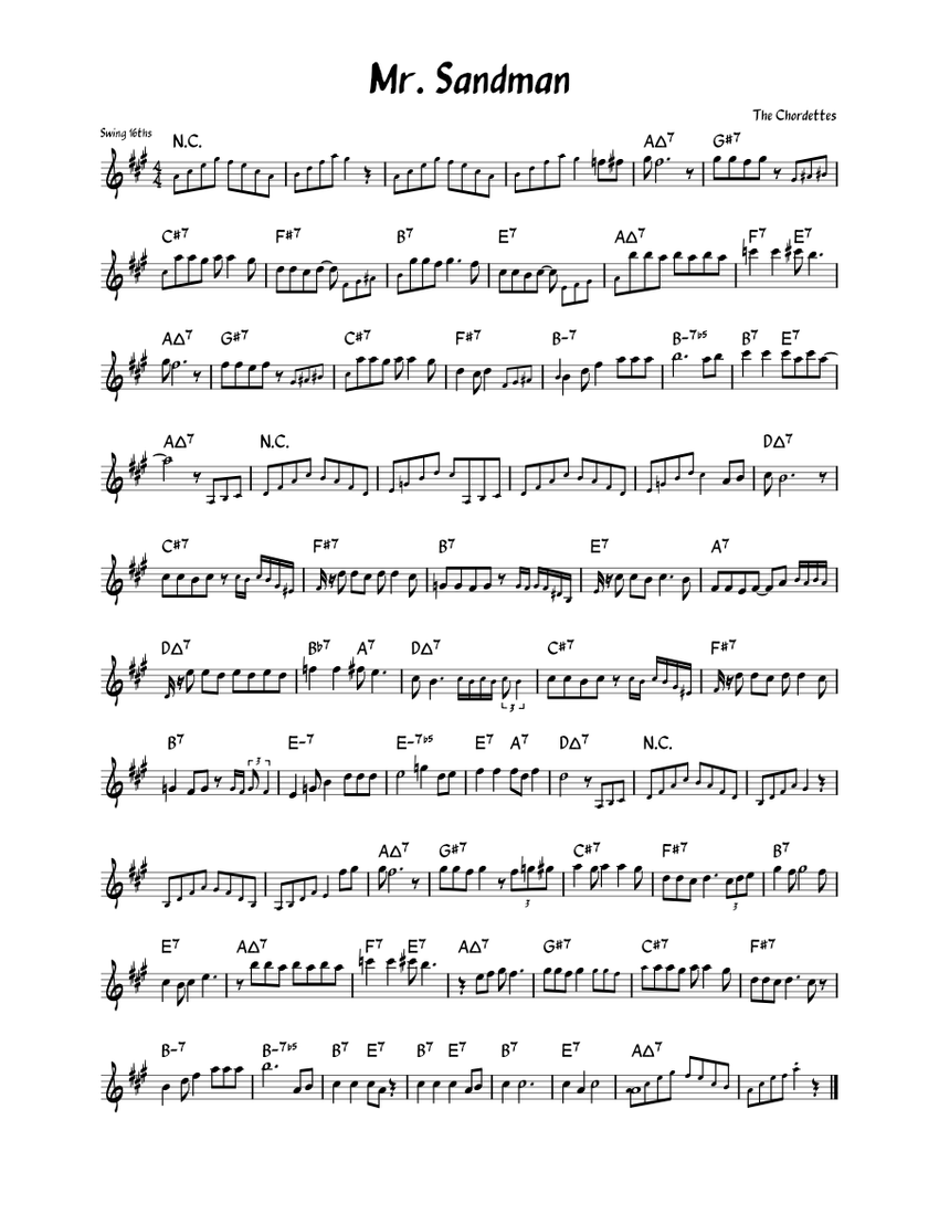 Mr. Sandman (Lead Sheet) – The Chordettes Sheet Music with Chords for ...