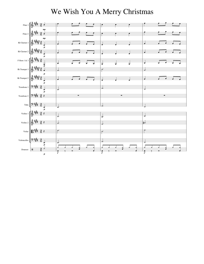 We Wish You A Merry Christmas Orchestra Sheet Music for Trombone, Tuba ...