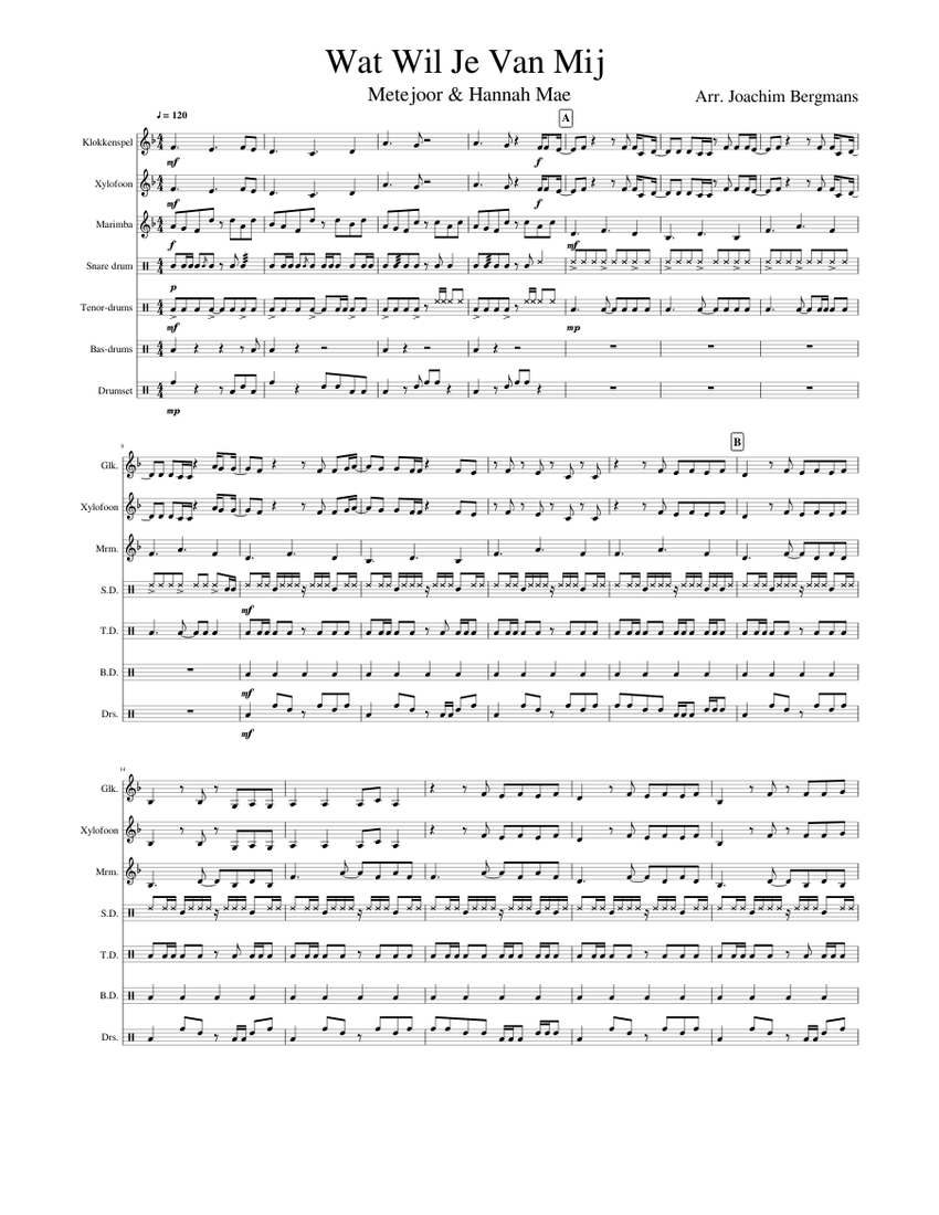 Wat wil je van mij – Metejoor Sheet music for Glockenspiel, Snare drum, Drum group, Tenor drum ...