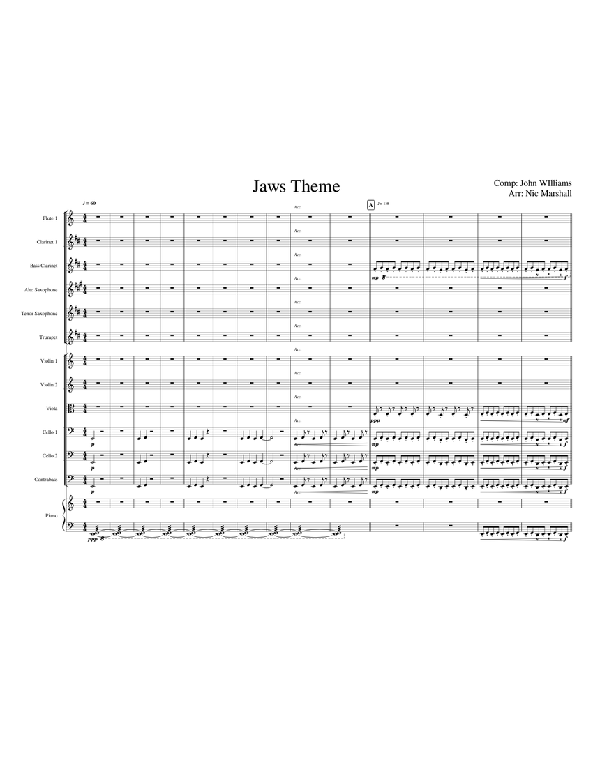 Jaws Theme Sheet music for Piano, Flute, Clarinet in b-flat, Clarinet ...