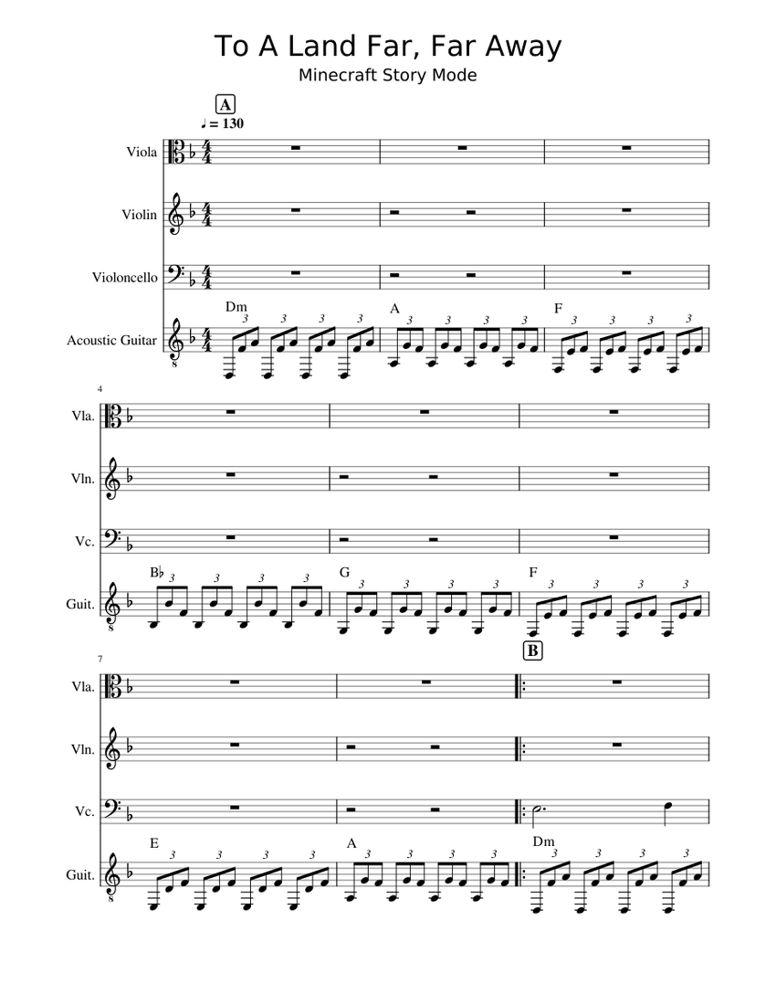 Minecraft Story Mode - To A Land Far Far Away Sheet Music for Violin ...