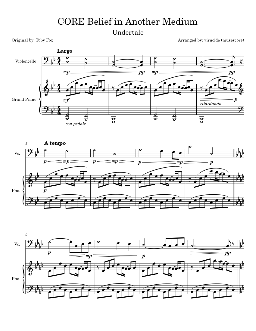 CORE (Classical ReMix)- Toby Fox from Undertale Sheet Music for Piano ...