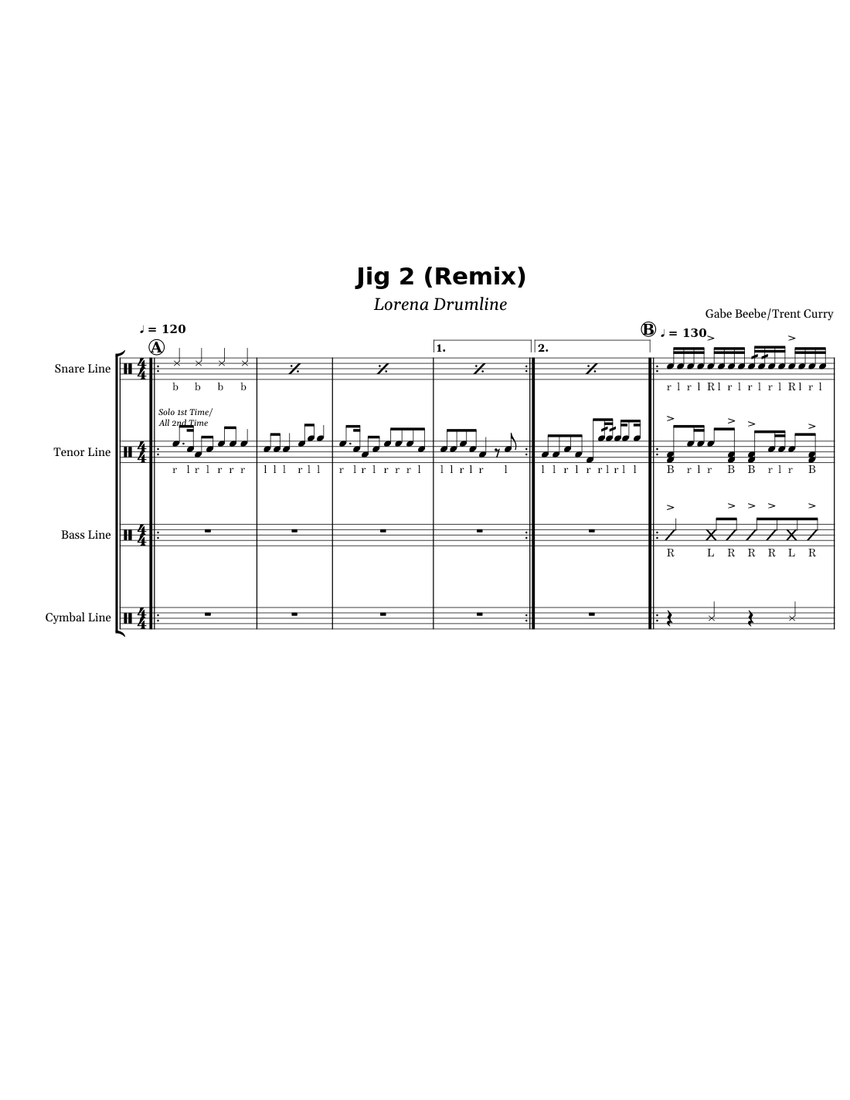 Jig 2 (Remix) Sheet music for Snare drum, Crash, Tenor drum, Bass drum ...