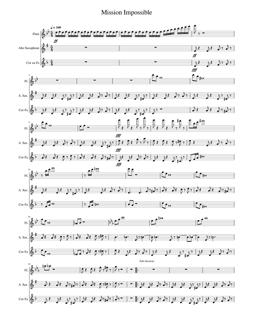 Mission Impossible Sheet music for Flute, Saxophone alto, French horn ...