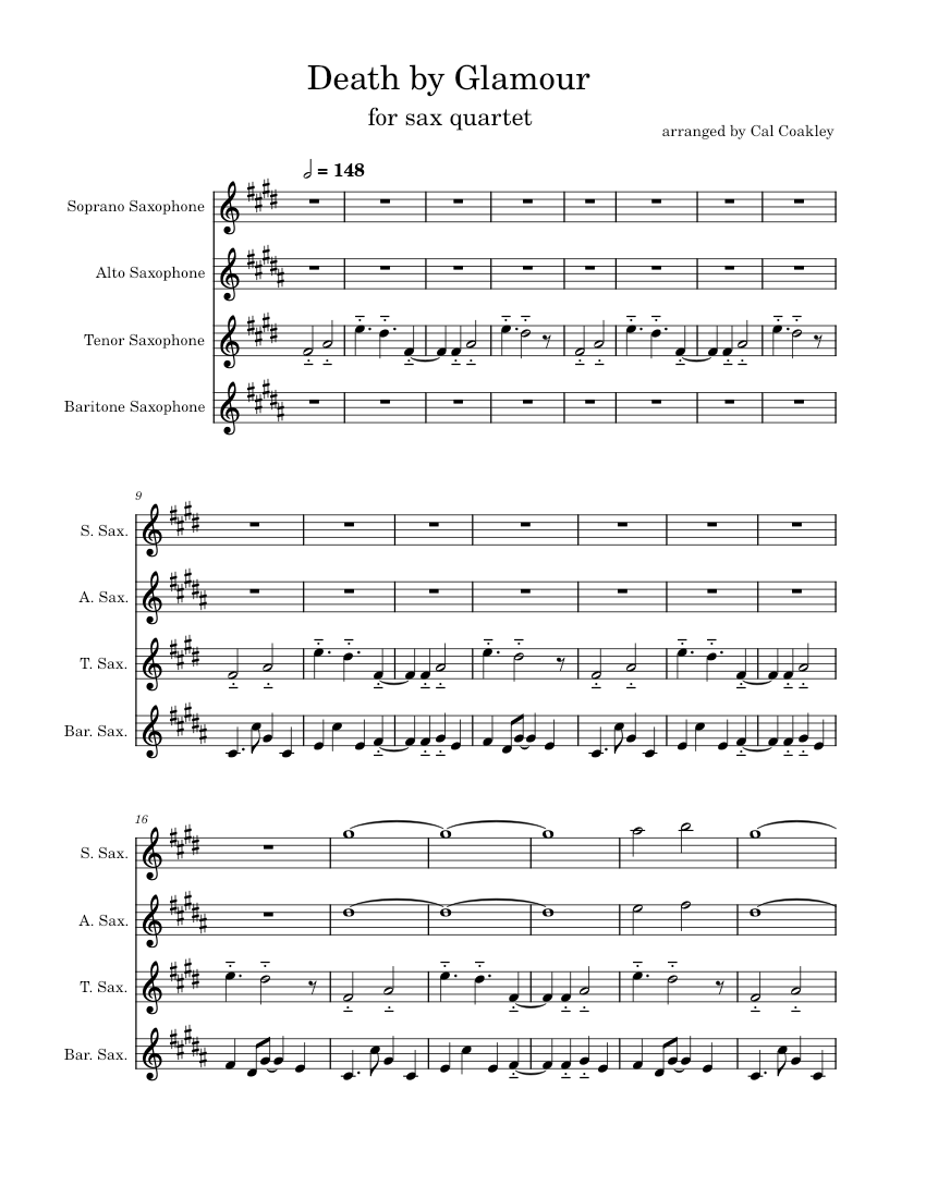 Death by Glamour – Toby Fox Death by Glamour Saxophone Quartet ...